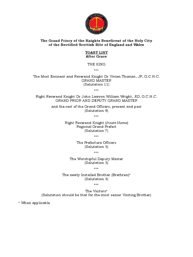 K.B.H.C. Toast List 31 Oct 2022 | PDF