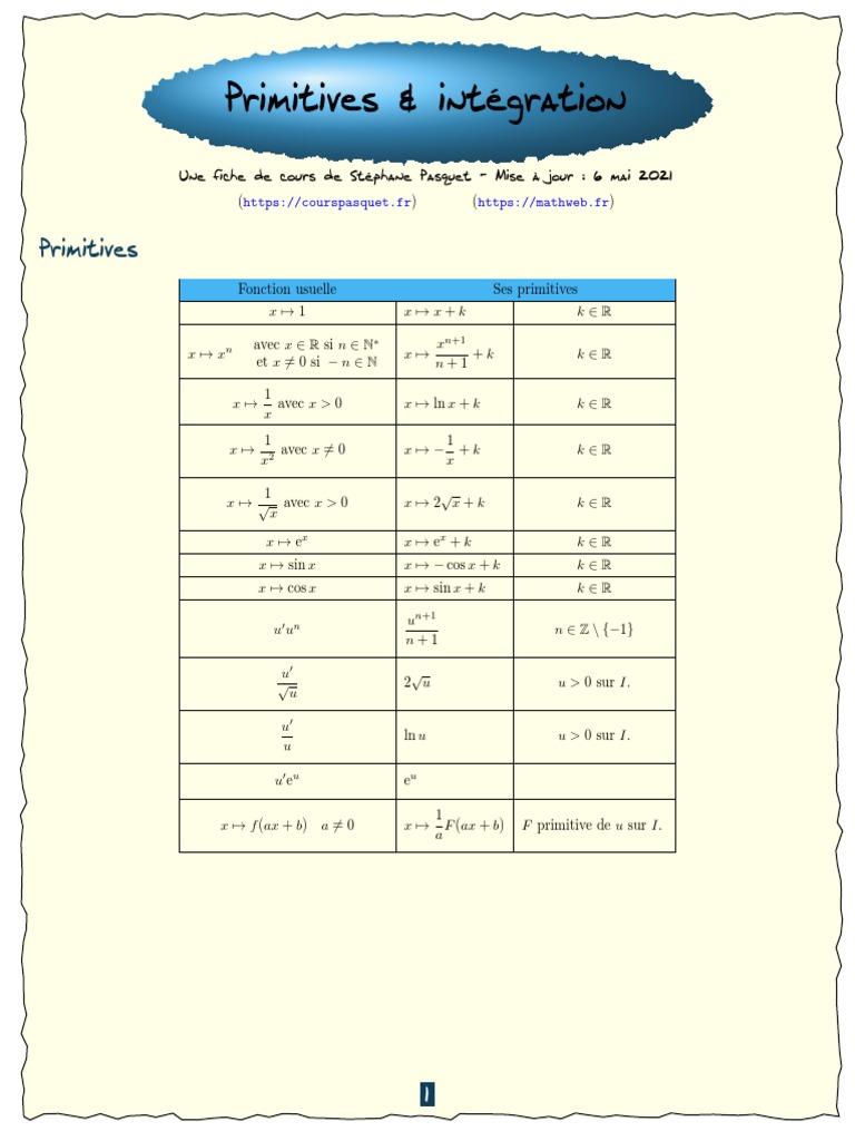 Primitives Et Integration | PDF | Intégral | Physique mathématique