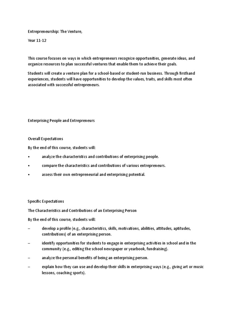 Entrepreneur Outline | PDF