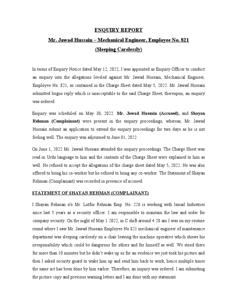 Enquiry Report | PDF