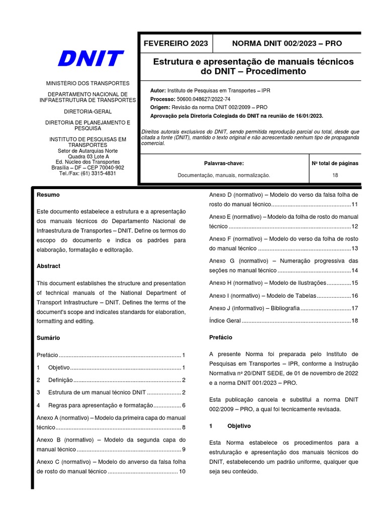 Dnit 002 2023 Pro | Download grátis PDF | Citação | Caixa alta e caixa ...