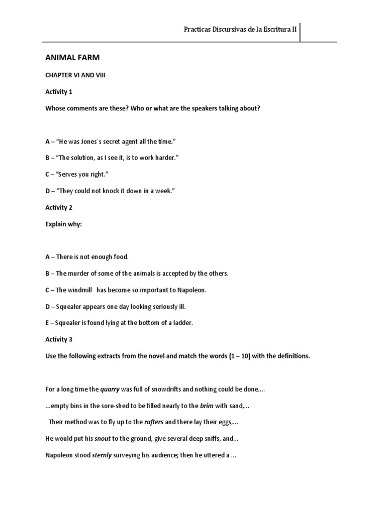 Animal Farm Chapter VII and VIII | PDF | Domesticated Animals ...