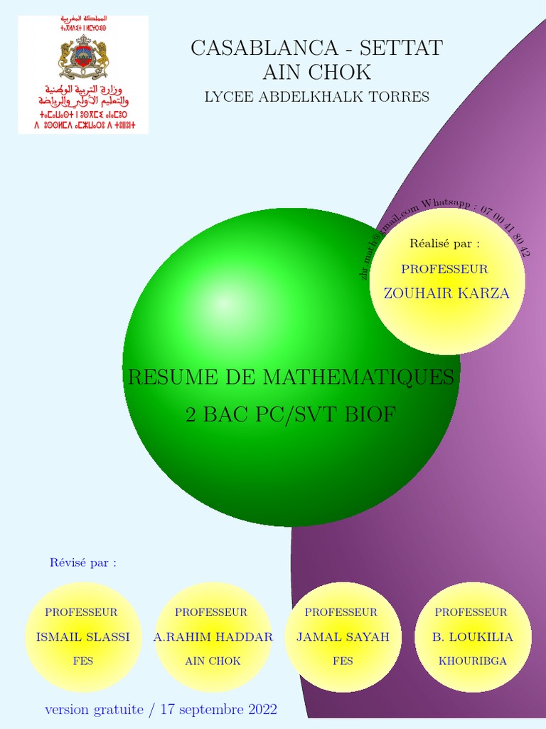 Resume Math Bac PC-SVT Karza-Unlocked | PDF | Scalaire (mathématiques ...