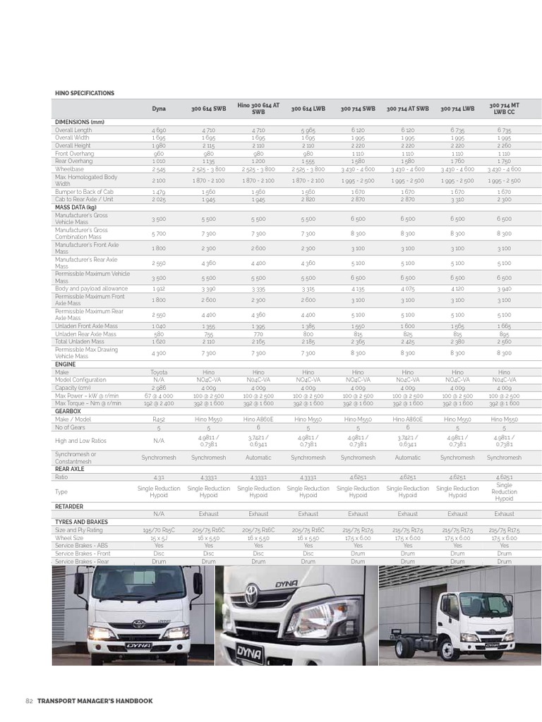 Hino Specifications | PDF | Vehicle Technology | Wheeled Vehicles