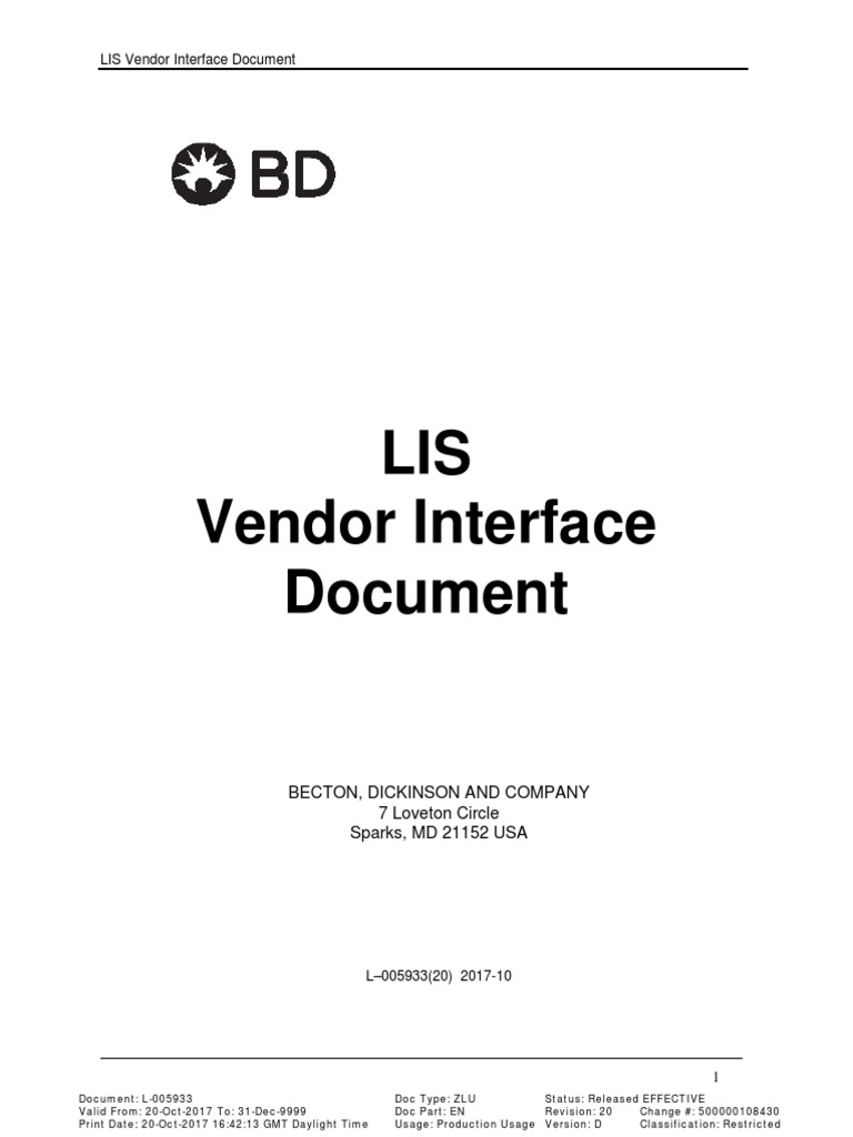 LIS Vendor Interface Document L-005933 D-20 | PDF | Specification (Technical Standard) | Port ...