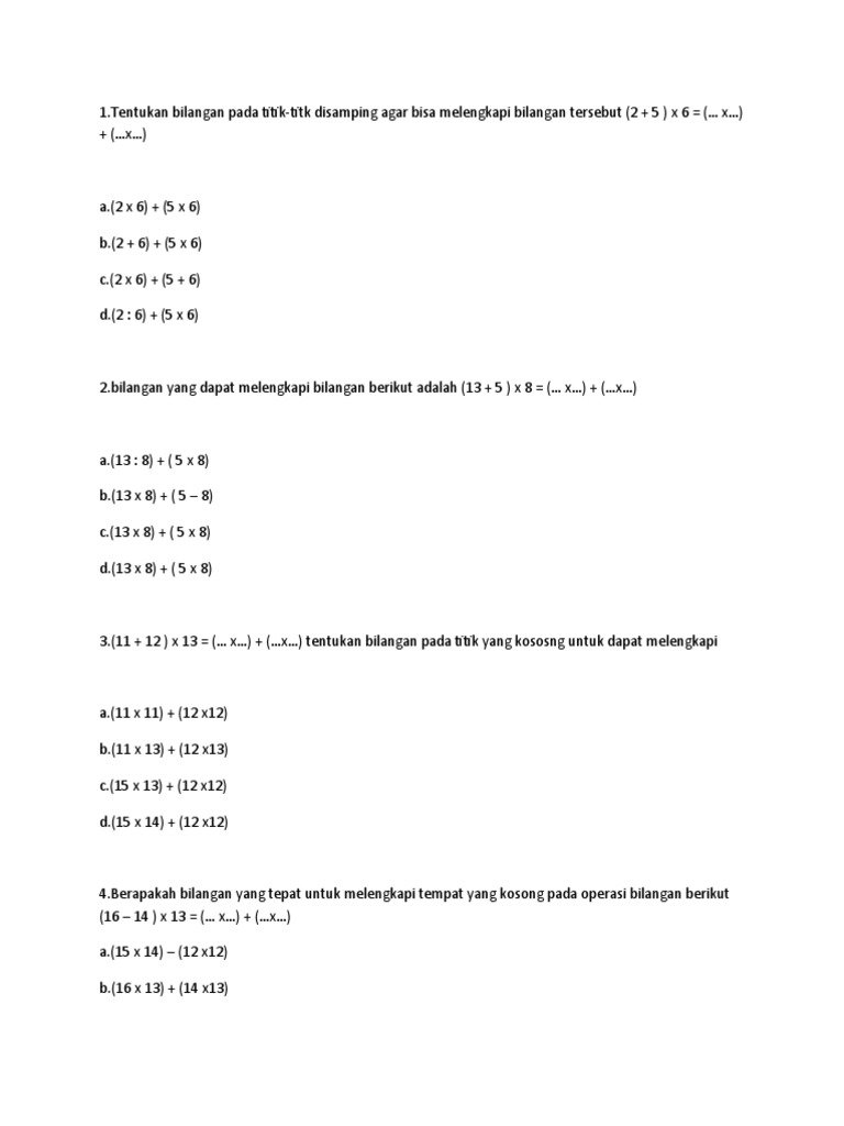 Soal Distributif Matematika Kelas 7 | PDF