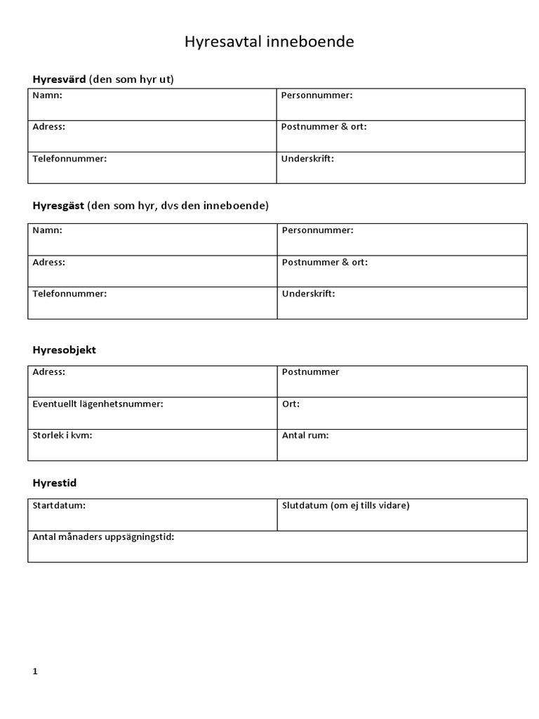 Hyresavtal Inneboende 2 Konverterad | PDF