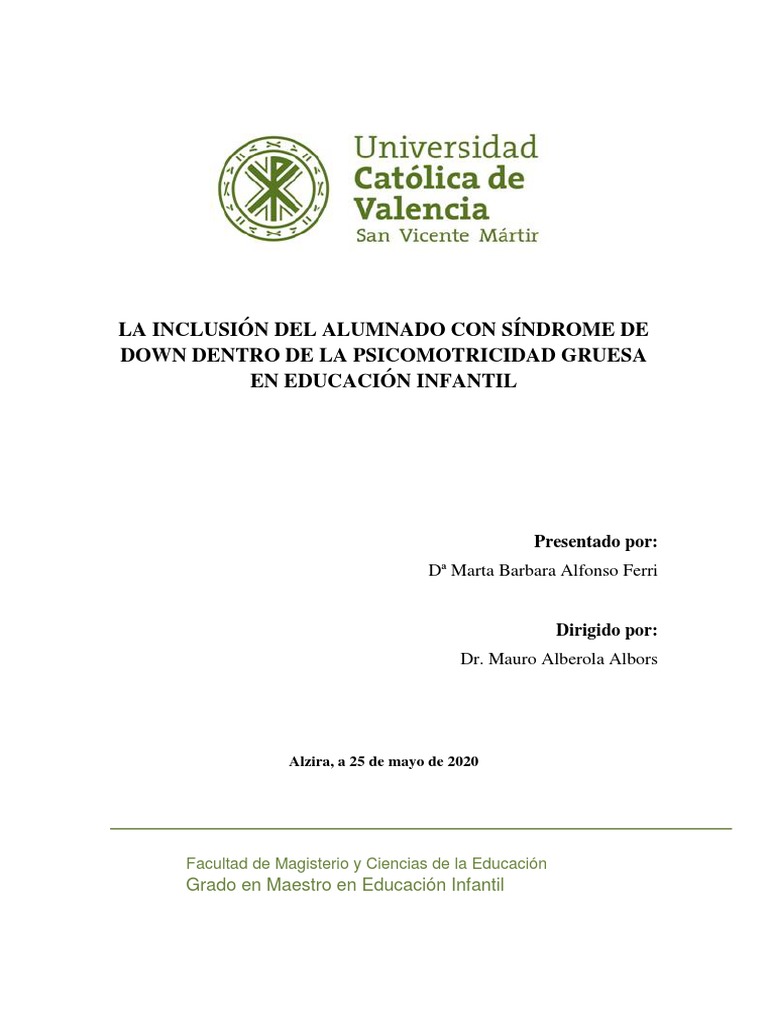 Trabajo Fin de Grado. Marta Barbara Alfonso Ferri | PDF | Síndrome de Down | Discapacidad ...