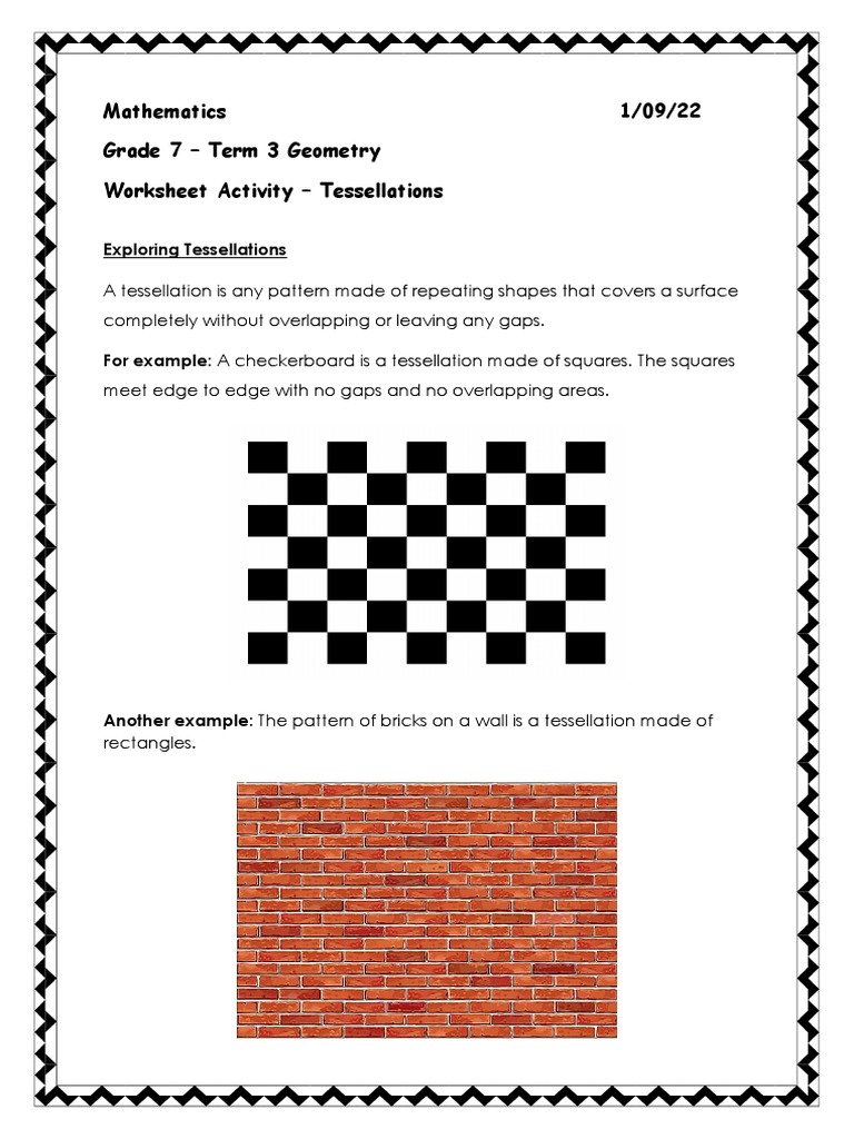 Grade 7 Tessellation Worksheet | PDF