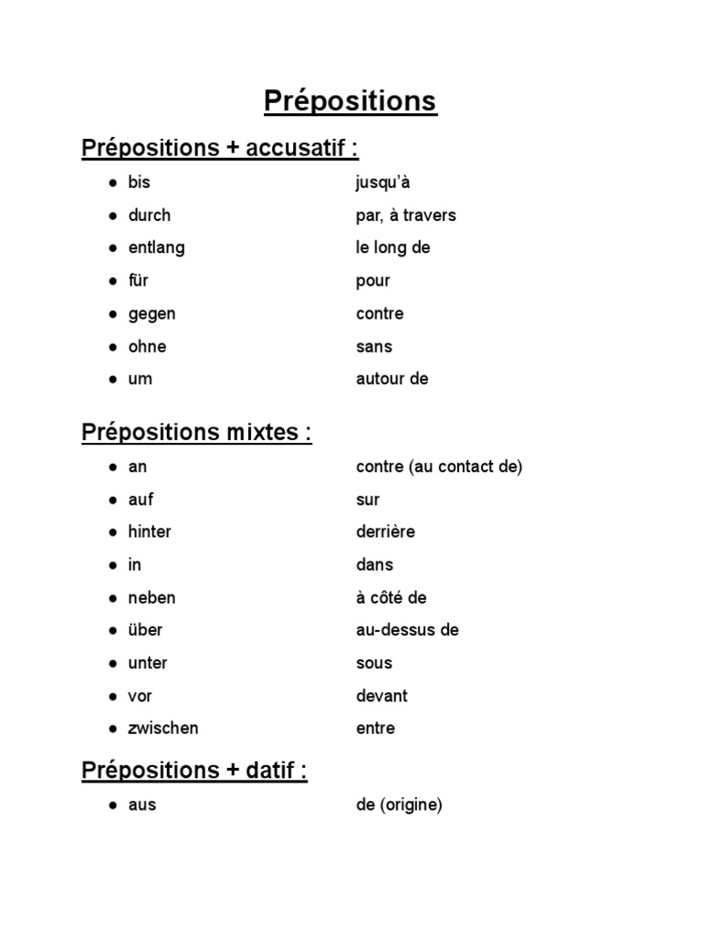 Prépositions Allemand | PDF
