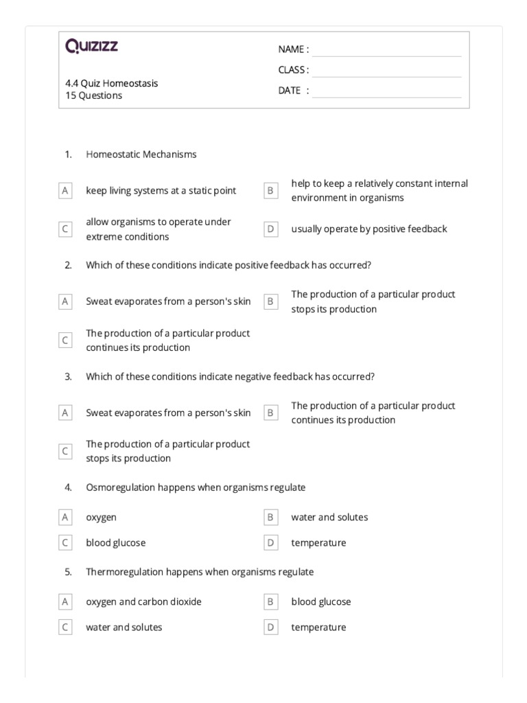 Worksheet 1 Homeostasis Answerkey | PDF | Homeostasis | Physiology