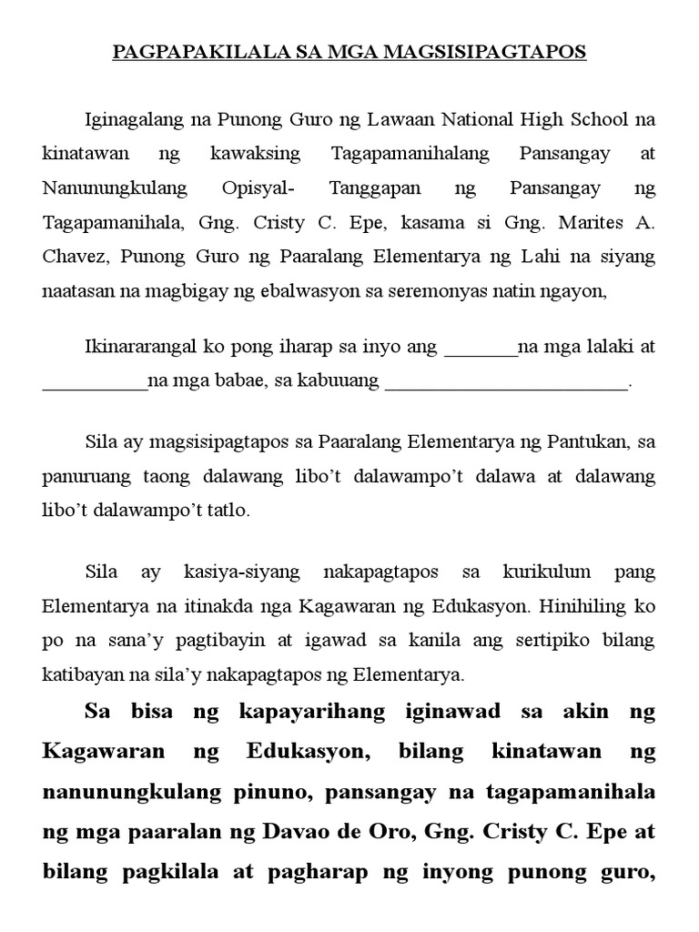 Pagpapakilala Sa Mga Magsisipagtapos | PDF
