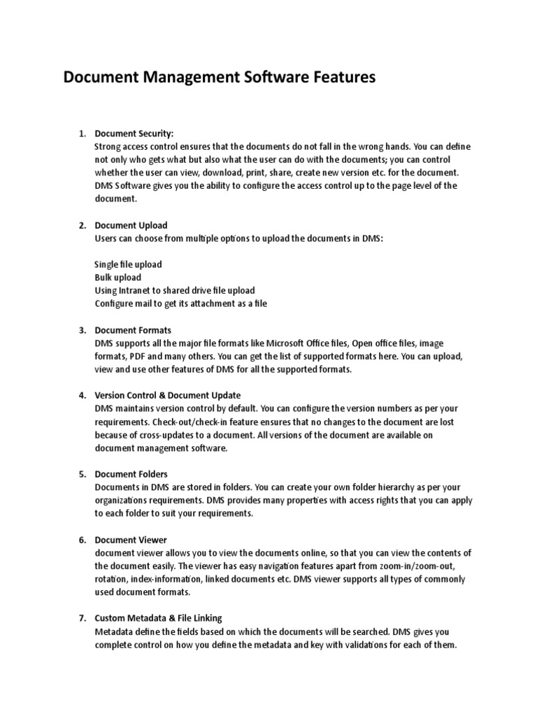 Comprehensive DMS Features Guide | PDF | Computer File | Metadata