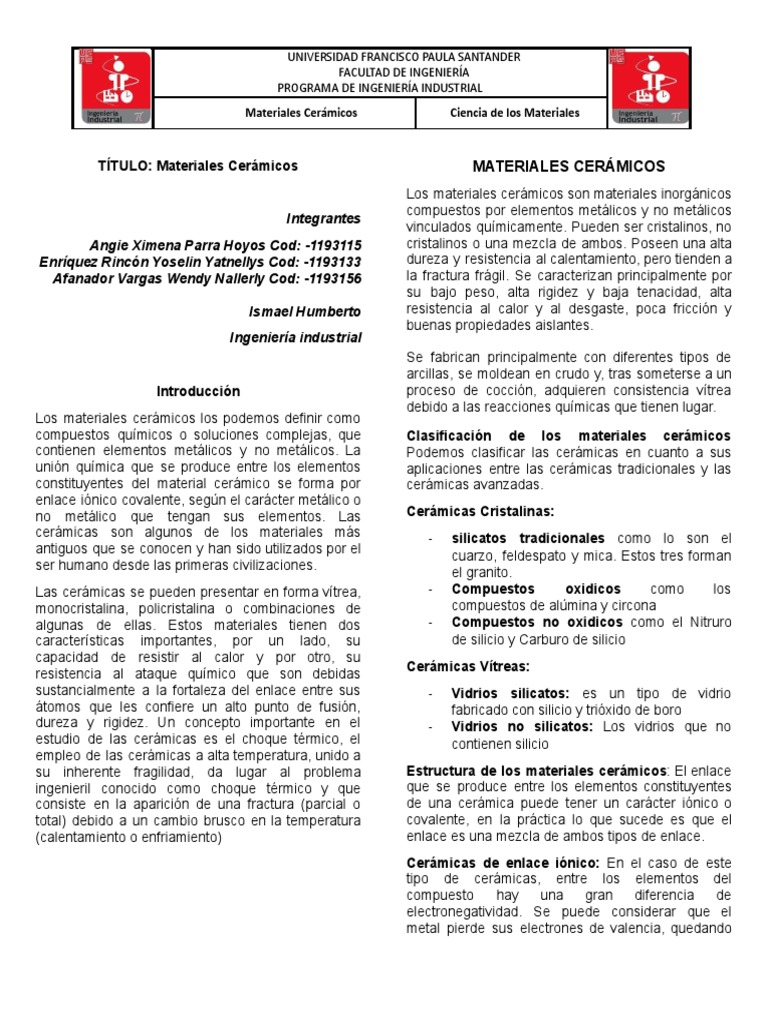 Materiales Cerámicos Resumen Ind C | PDF