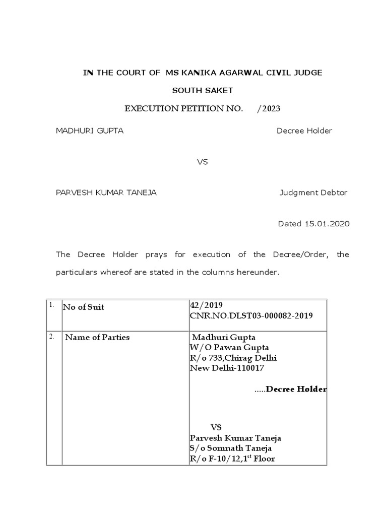 Execution Petition in Ms Word Format Download | PDF | Judgment (Law ...