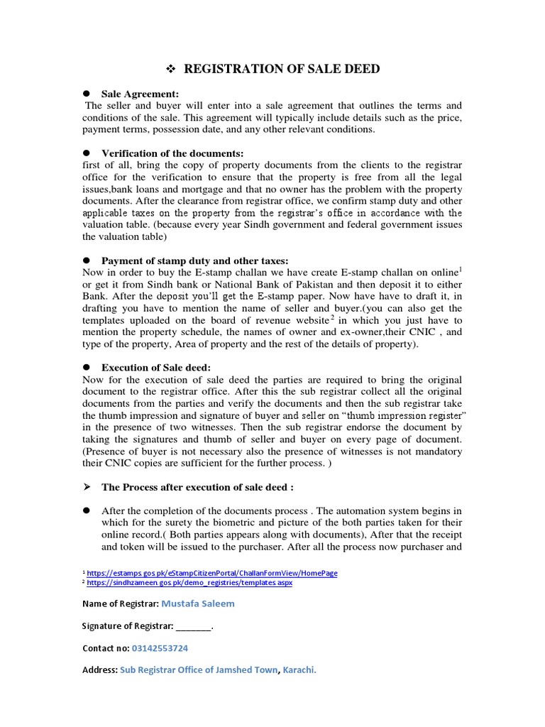 Sale Deed Registration Process in Karachi | PDF
