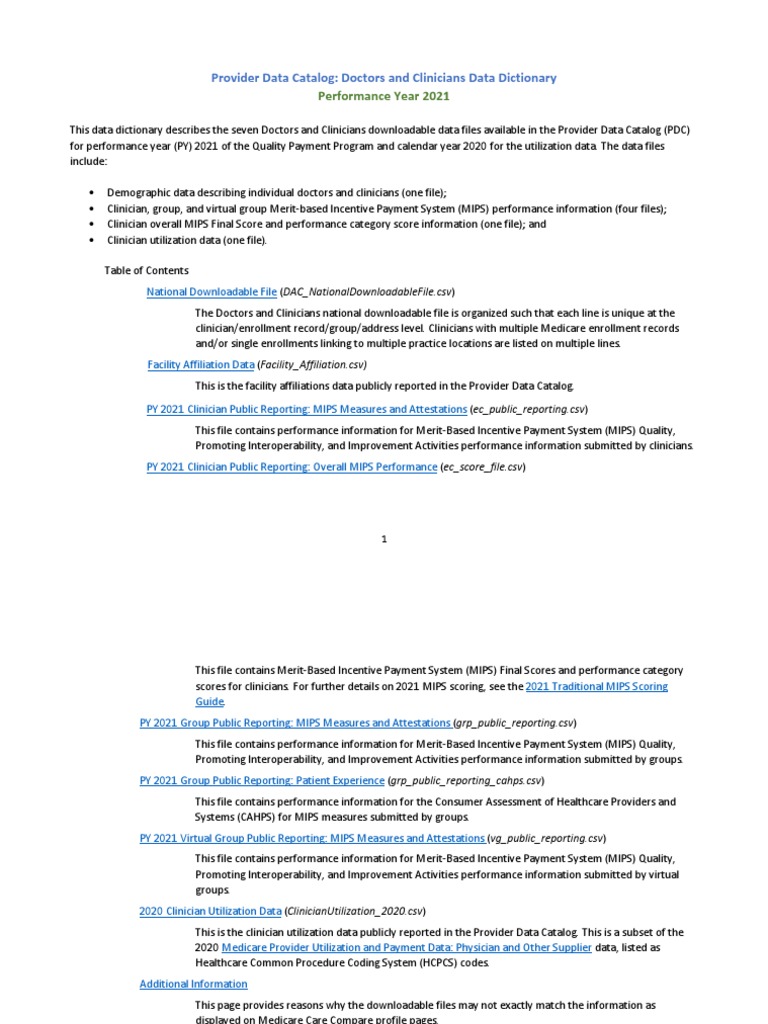 Data Dictionary | Download Free PDF | Medicine | Health Economics