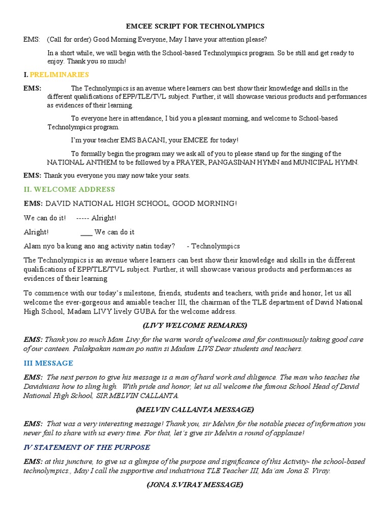 EMCEE SCRIPT FOR Technolympics 2023 | PDF