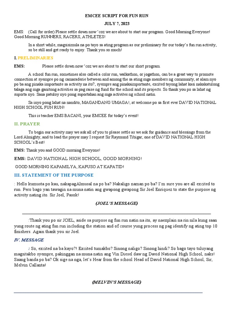 Emcee Script For Fun Run2023 | PDF