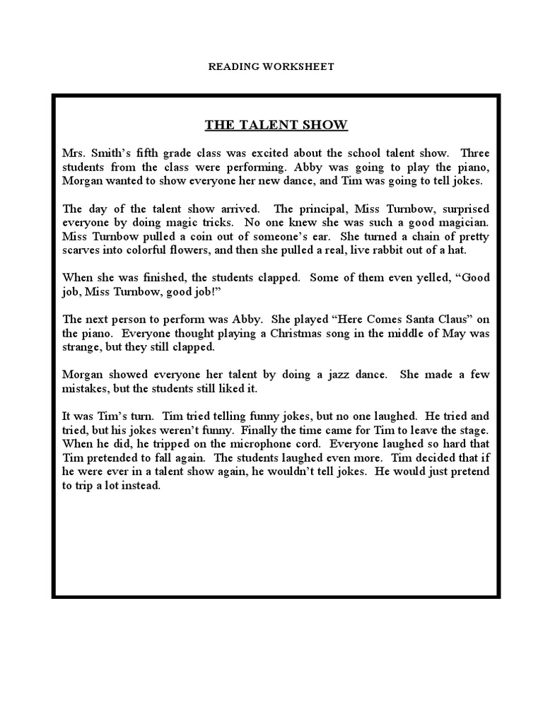 Reading Worksheet Reading Comprehension Exercises 25840 | PDF