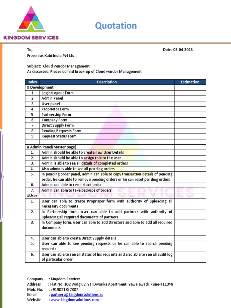 Quotation-Cloud Vendor Management | PDF | Databases | Web Application