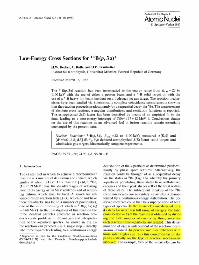 Becker 1987 | PDF | Nuclear Fusion | Electronvolt