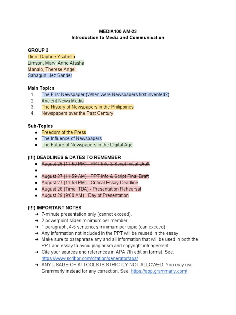 g3 Media100 - History of Newspapers | PDF | News | Newspapers