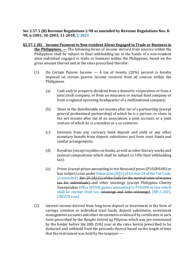 Updated RR 2-98 Sec 2.57.1 (B) Individual Passive Income NRA-ETB | Download Free PDF | Capital ...
