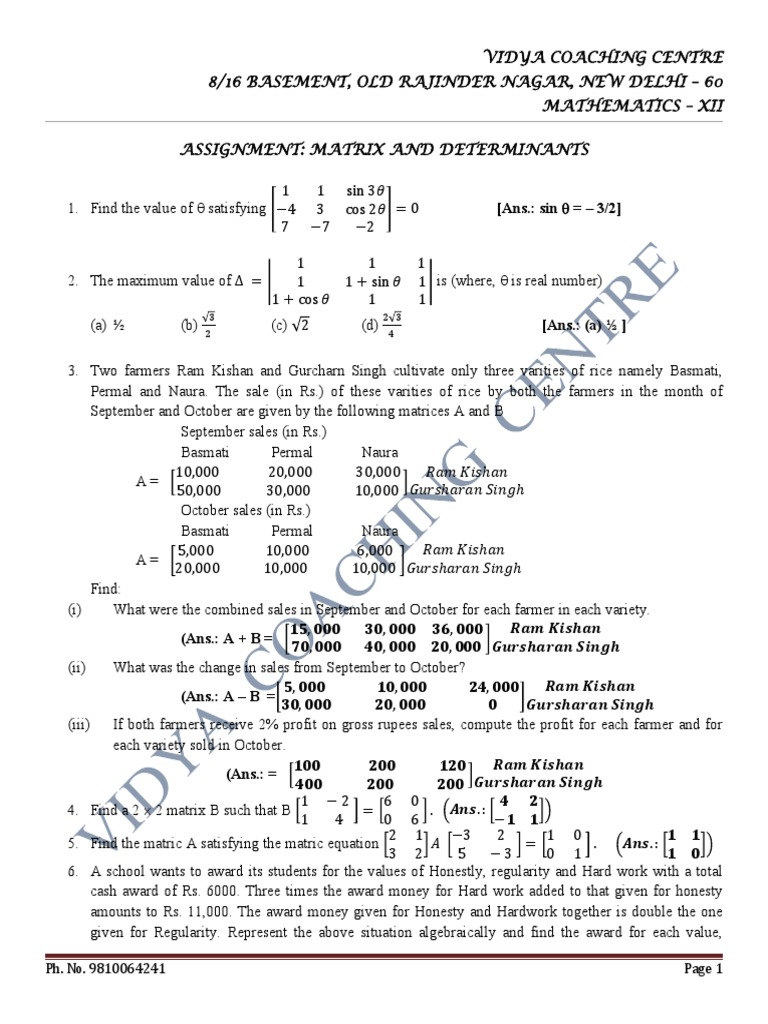 Matrix Representation of Awards Distribution | PDF | Matrix ...