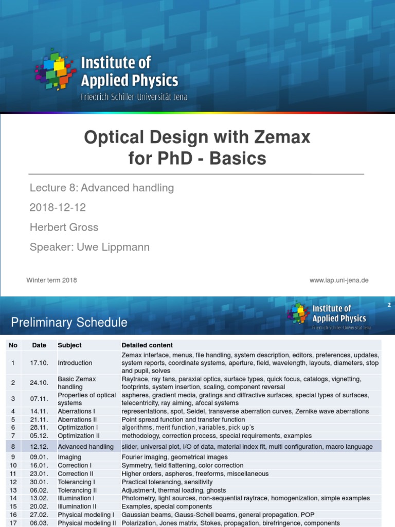 Advanced Zemax Optical Design Techniques | PDF | Aperture | Optics