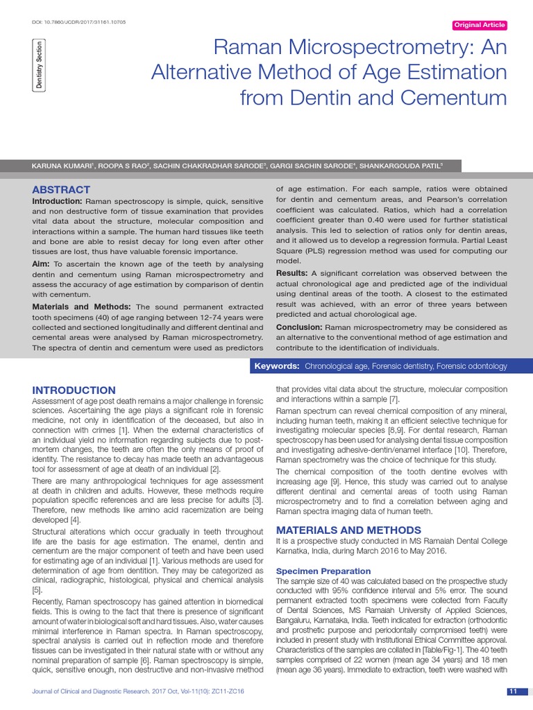 Raman Microspectrometry, An Alternative Method of Age Estimation From ...