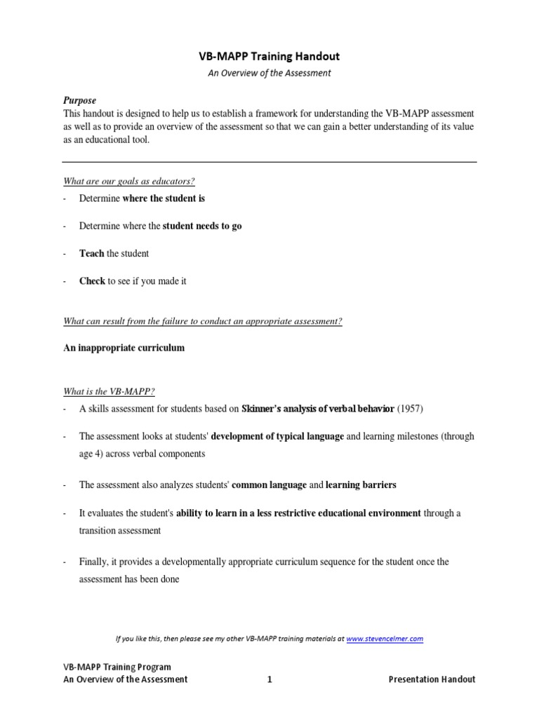 VB MAPP Overview - Handout | PDF | Behavioural Sciences | Learning