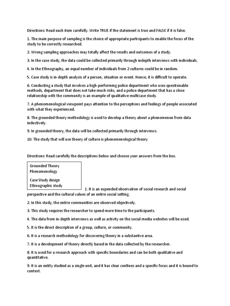 Practical Research Quizzes (Fourth Grading) | PDF | Qualitative Research | Ethnography