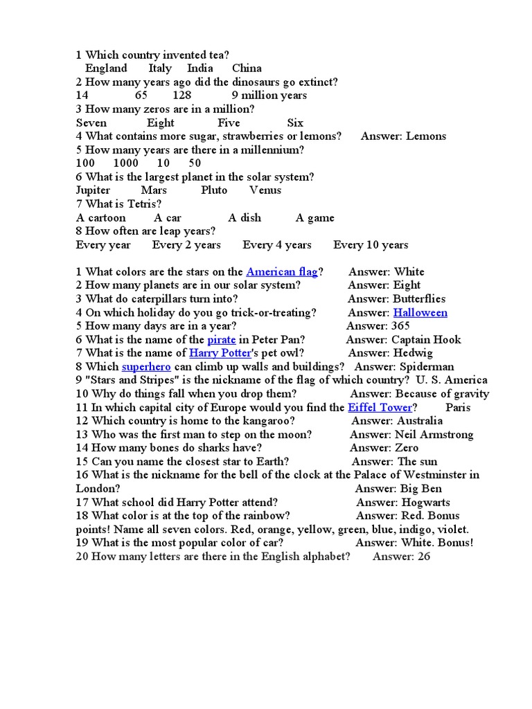 Quiz For 6 TH Form | PDF