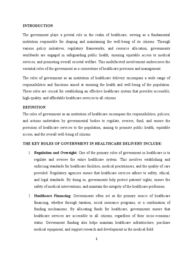 Government's Role in Healthcare Delivery | PDF | Health Care | Midwife