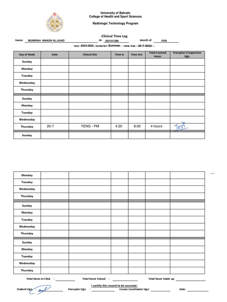 Clinical Time Attendance Form.3 | PDF