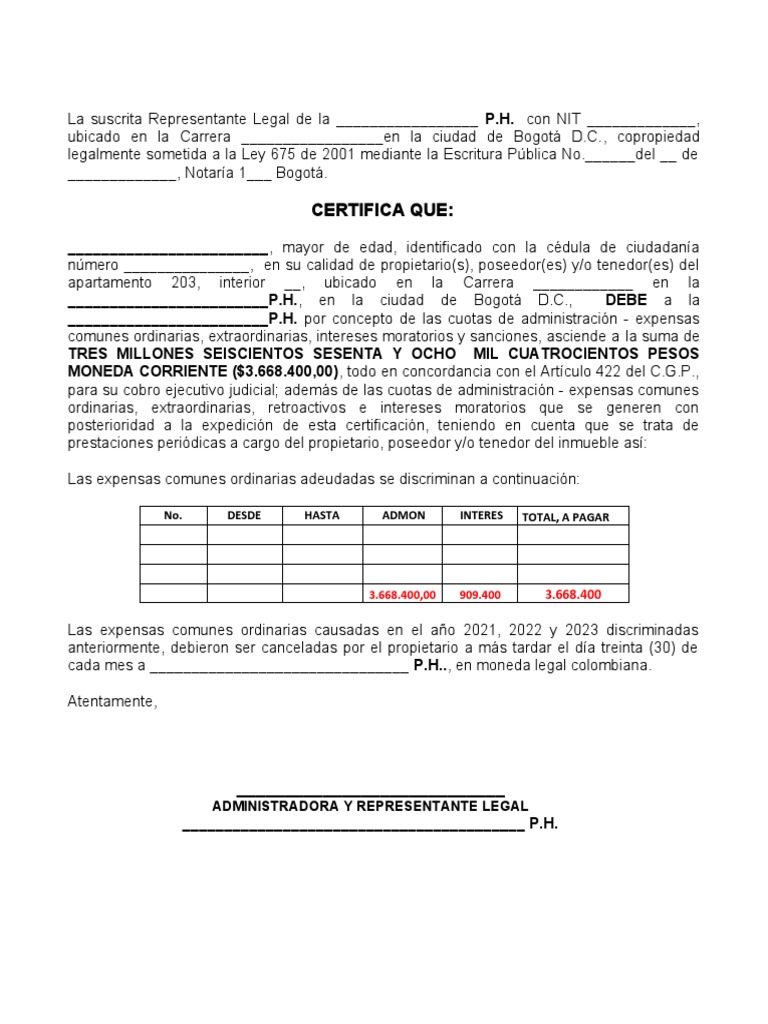 Modelo Certificado de Deuda | PDF