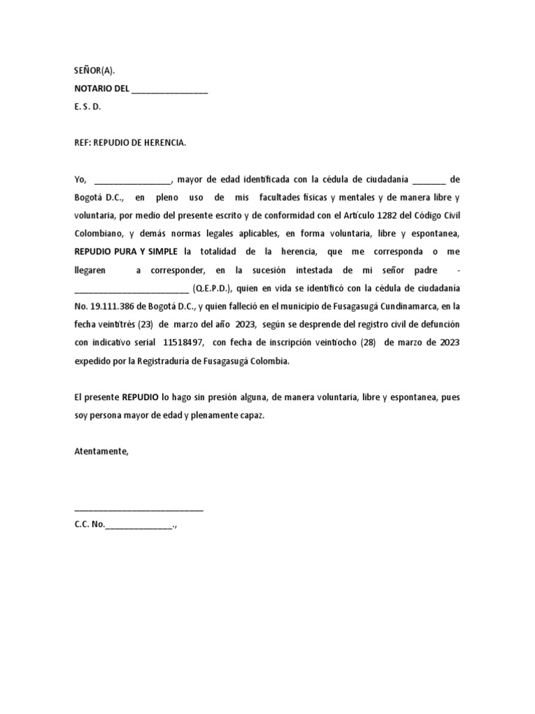Modelo Repudio Herencia Pdf