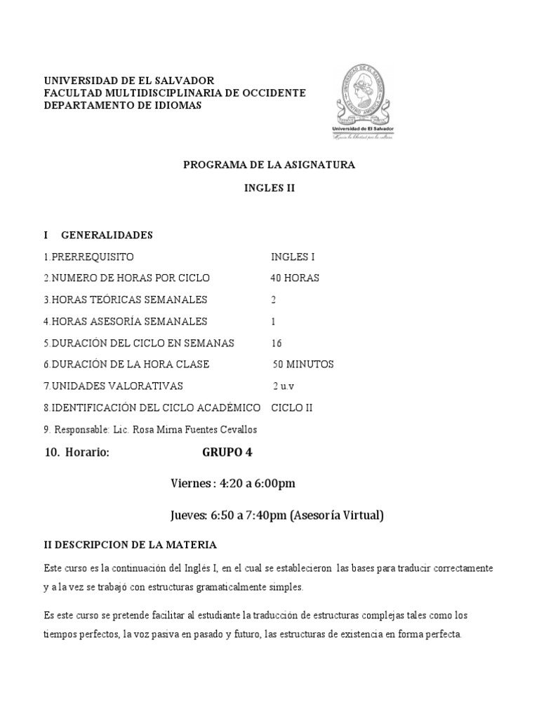 Syllabus Technical English II Group 4 Semester II 2023 | PDF Syllabus Technical English II Group 4 Semester II 2023 | PDF