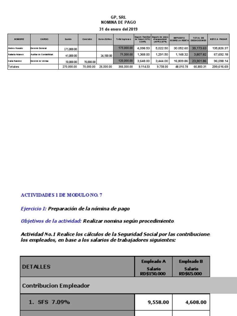 Plantilla Actividades Modulo 3 Nomina de Pago, TSS y ISR (2) Rosannaceballo | PDF