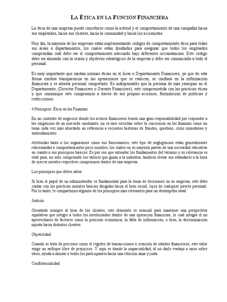 C4. La Ética en La Función Financiera | PDF | Business | Economias
