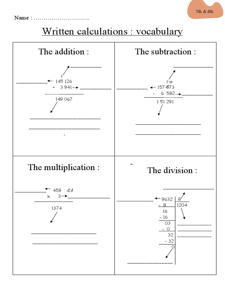 Calcul Écrit - Vocabulaire | PDF | Subtraction | Mathematical Notation