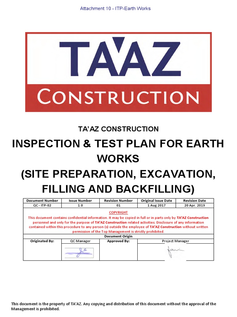 Attachment 10 - ITP-Earth Works | PDF | Specification (Technical Standard)