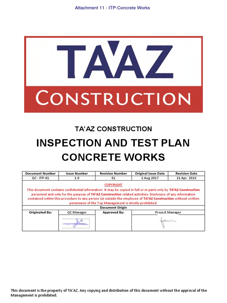 Attachment 11 - ITP-Concrete Works | PDF