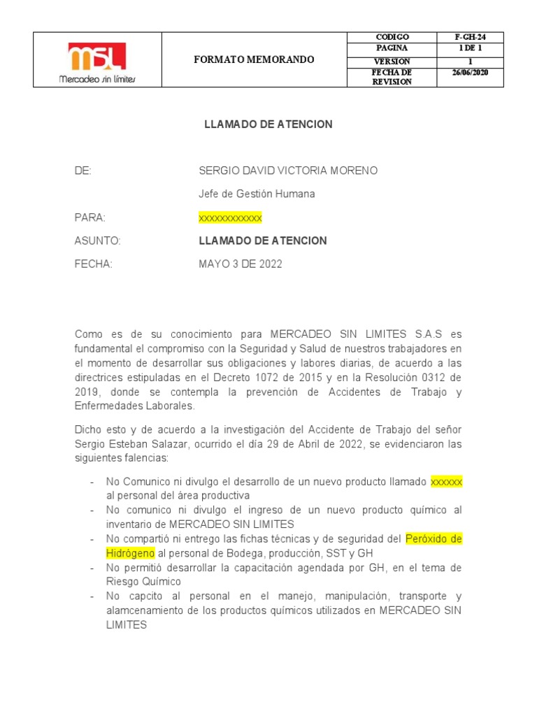 Memorando Llamado de Atencion | PDF