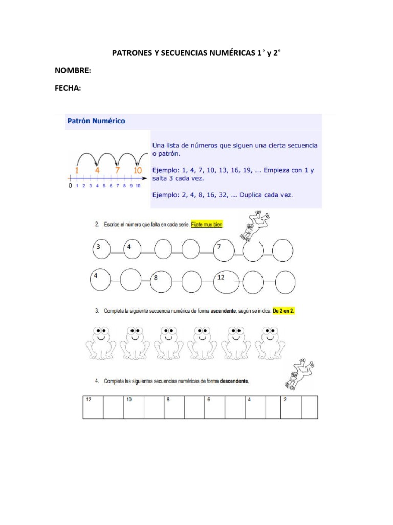 PATRONES Y SECUENCIAS NUMÉRICAS 1° y 2° Imprimir | PDF