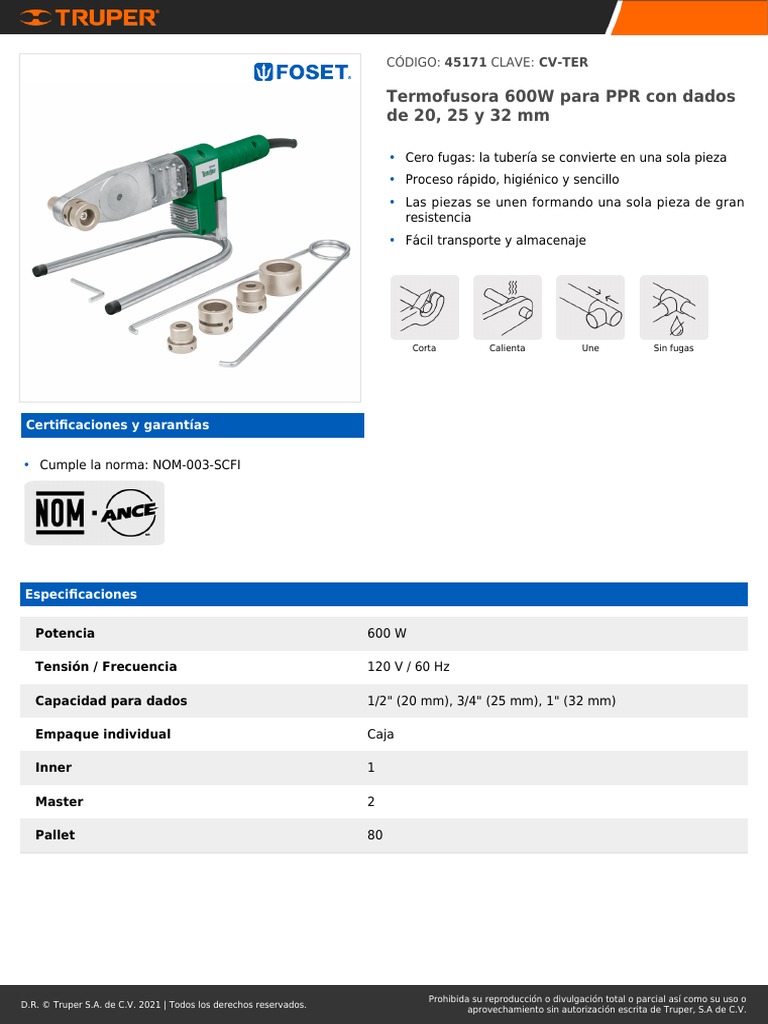 Termofusora 600W para PPR Con Dados de 20, 25 y 32 MM: Código: 45171 ...