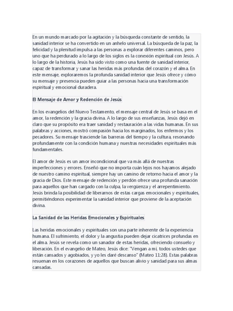 Sanidad Interior a través de Jesús | PDF | Amor | Jesús