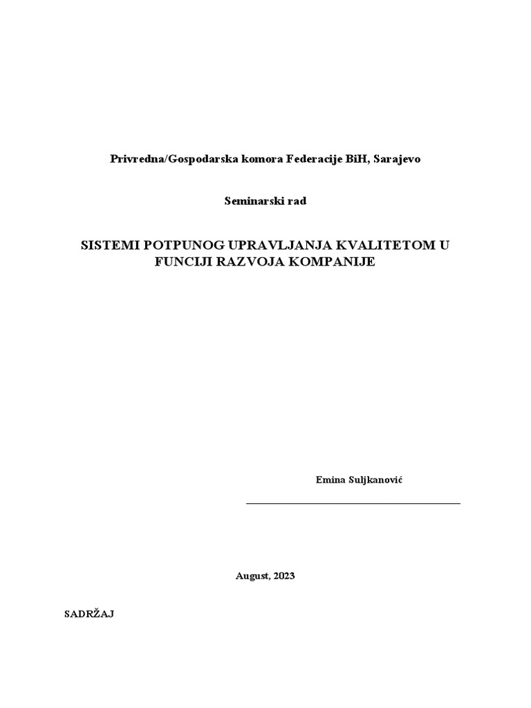 Seminarski Rad-Sistemi Potpunog Upravljanja Kvalitetom U Funkciji ...