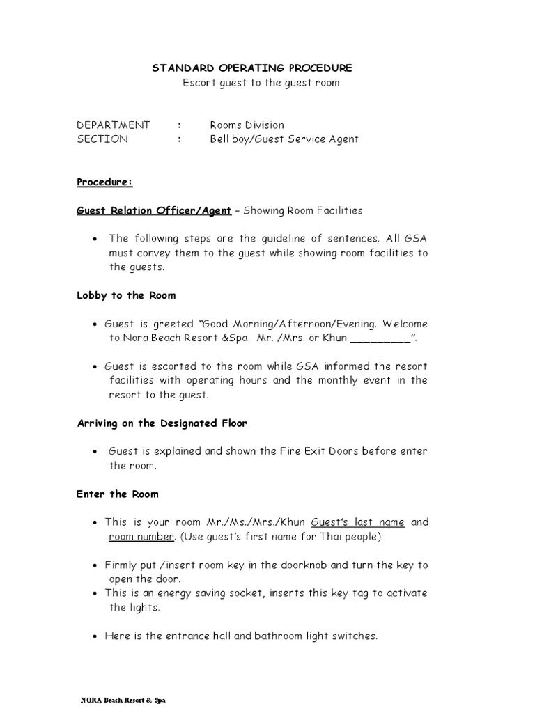Escort Guest To The Room | PDF